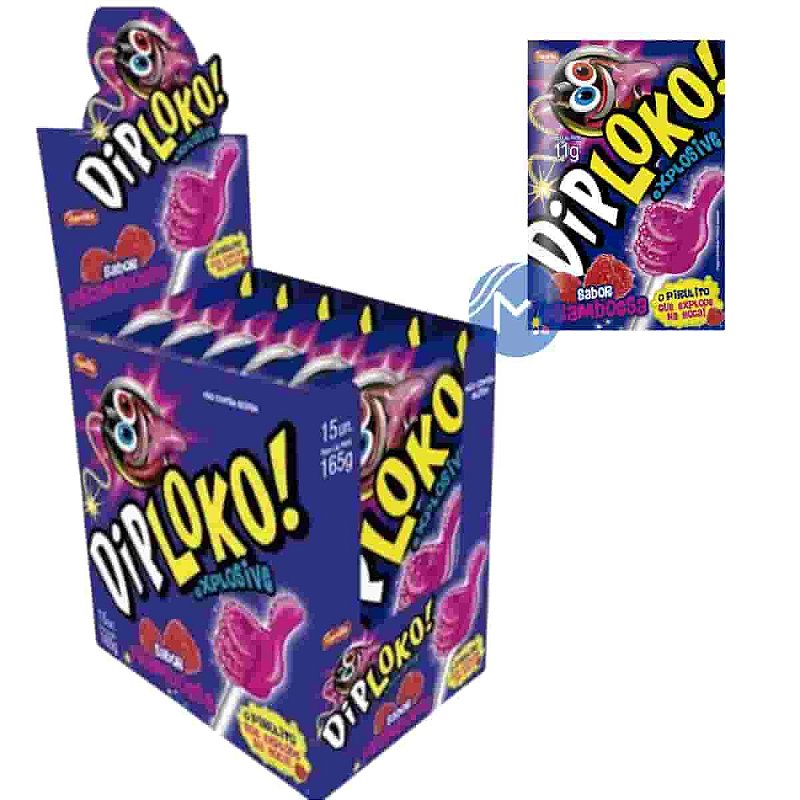 Pirulito DipLoko Boom Framboesa 15 unidades de 11g Danilla Foods | Com ...