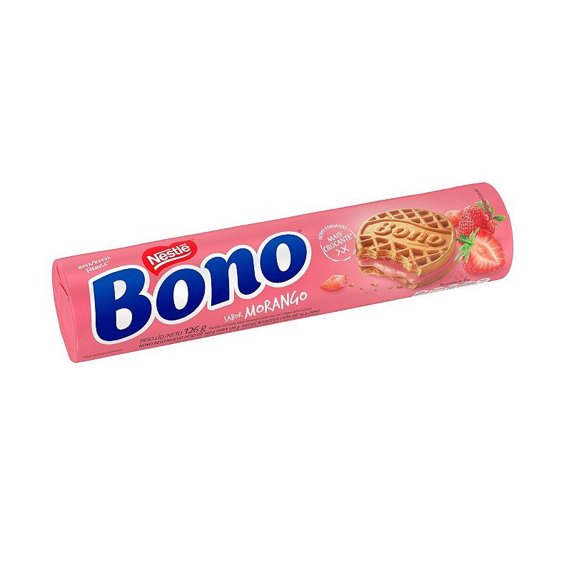 Biscoito Recheado Bono Morango 126g | Mercadoce - Mercadoce - Doces ...