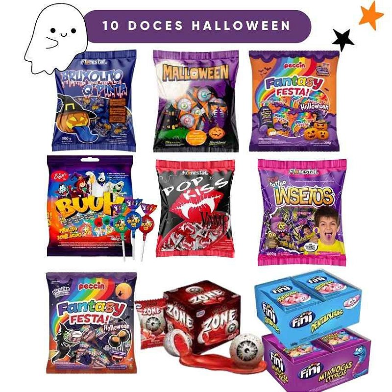 Kit 10 Doces Halloween Pirulito Balas Chicletes Dia Bruxas - Mercadoce ...