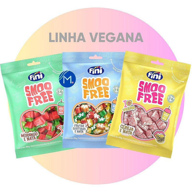 Bala Fini Smoofree Vegana 80g - Mercadoce - Doces, Confeitaria e Embalagem