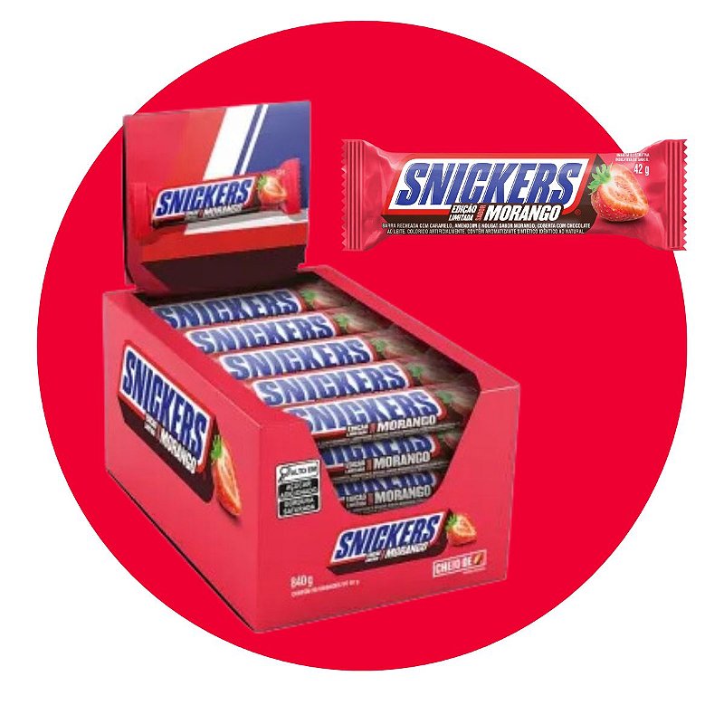 Chocolate Snickers Morango 20 unidades de 42g | Mercadoce - Mercadoce ...