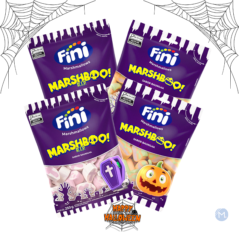 Kit 4 Pacotes Marshmallow Fini Marshboo Rip Halloween 250g | Delícias ...