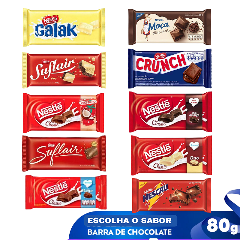 Barra de Chocolate Nestlé 80g - Galak, Sufflair, Prestígio e Mais ...