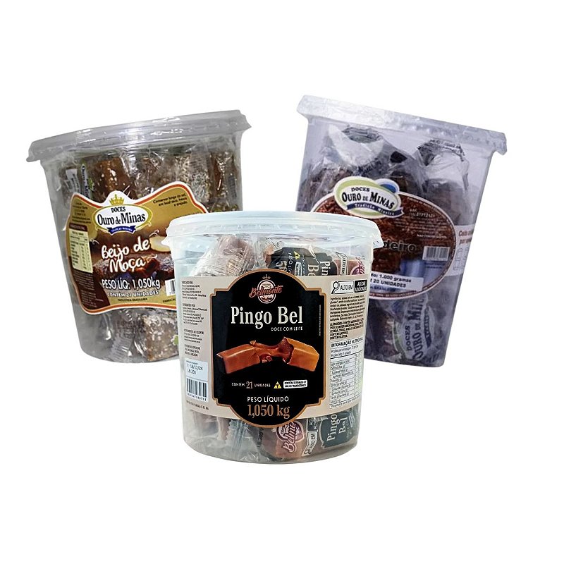Kit 3 Potes de Doce – Beijo Moça, Pingo Bel e Brigadeiro Ouro de Minas ...