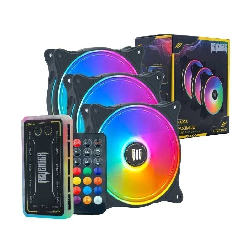 KIT COOLER FAN RGB 120MM COM CONTROLADORA – REVENGER – G-VR346K - PC ...