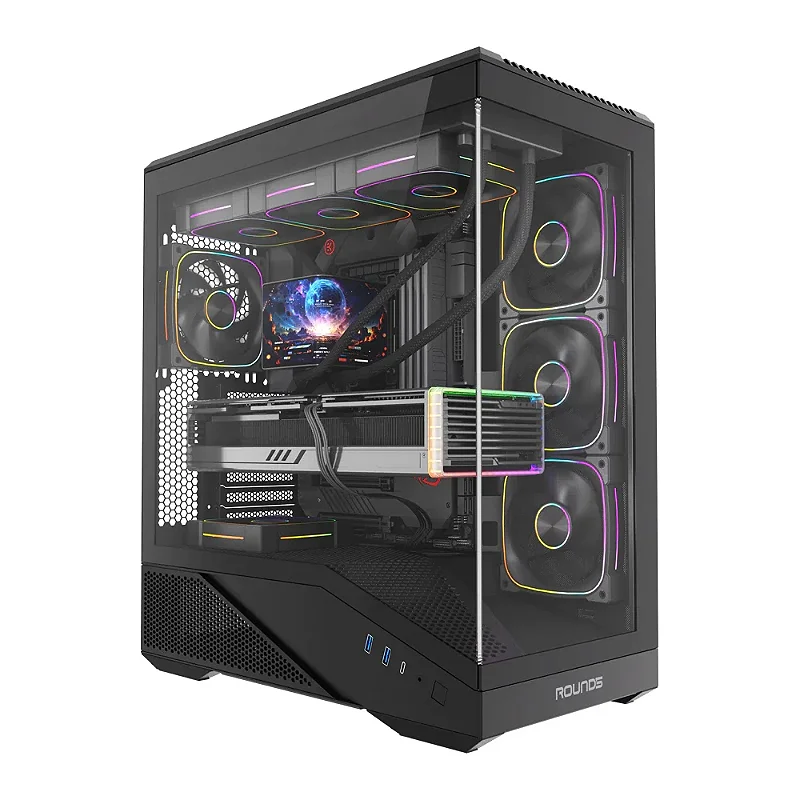 GABINETE GAMER ROUND5 ICEBOX BLACK PRETO COM LATERAL E FRONTAL EM VIDRO ...