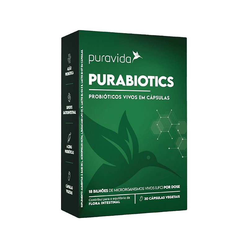 PURABIOTICS Probióticos Vivos em 30 Cápsulas - Puravida - BH Suplementos