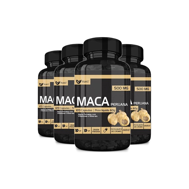 Kit 4x Maca Peruana Pura 500mg 120 Cápsulas cada - Muwiz - BH Suplementos