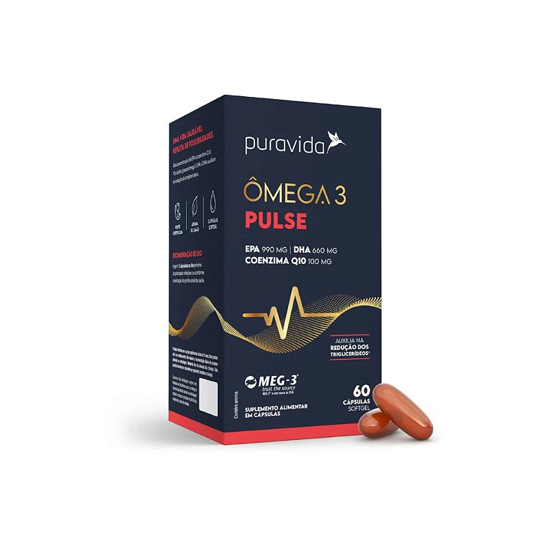 ÔMEGA 3 PULSE 60 softgels - Puravida - BH Suplementos