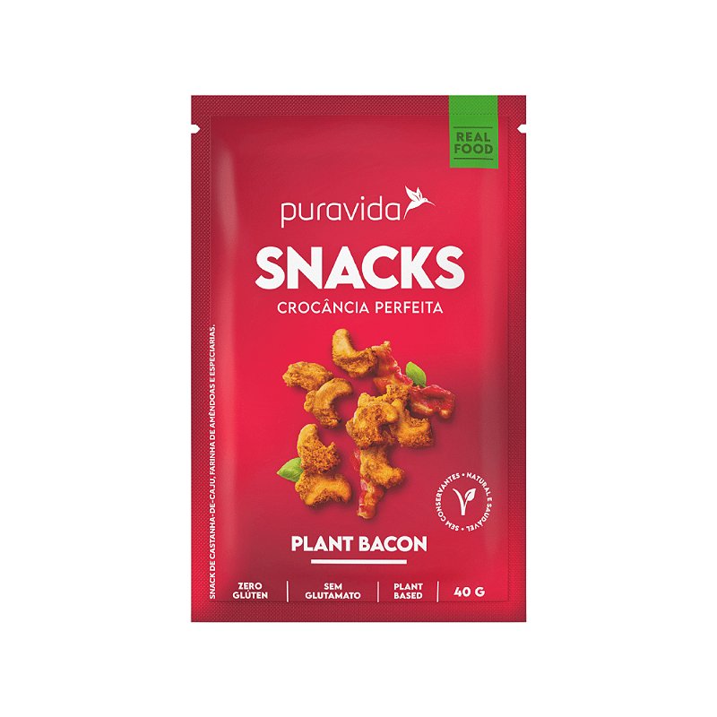 SNACKS PLANT BACON Box com 8 unidades - Puravida - BH Suplementos