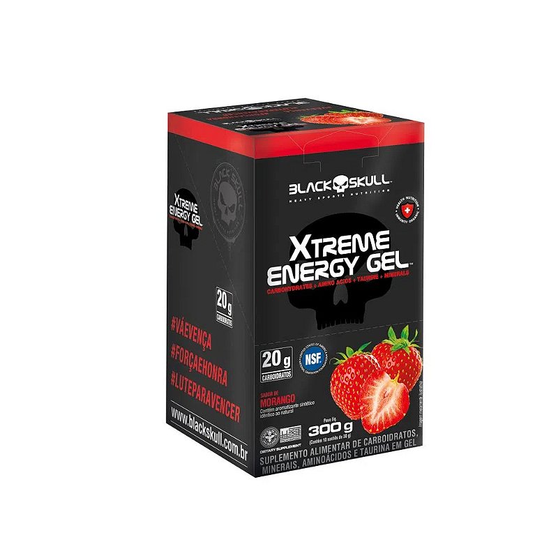 Xtreme Energy Gel Display com 10 unidades de 30g - Black Skull - BH Suplementos
