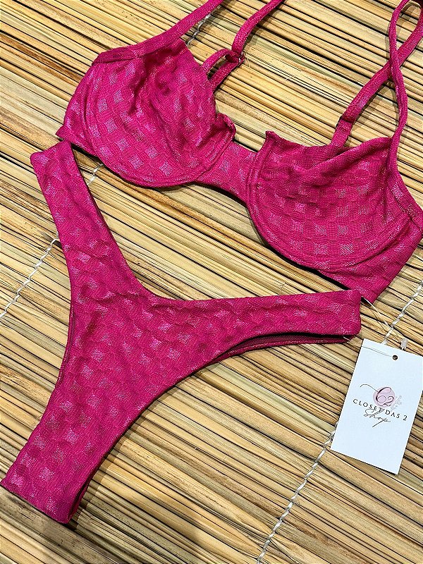 BIQUÍNI MARINA PINK LYCRA - Closet das 2 SHOP