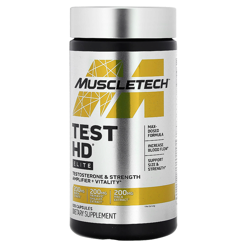 Test HD Elite Muscletech - Suporte Natural de Testosterona - 120 Cáps ...