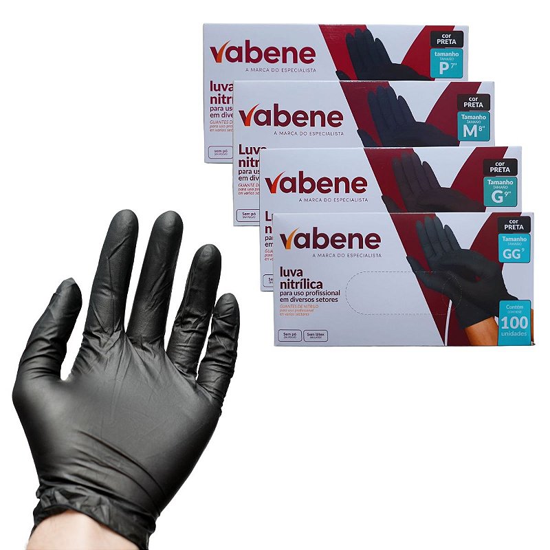 Luva Nitrílica Preta Profissional Sem Pó Tamanhos P - M - G - GG - 100 Un. - Tripmar | Tripas e ...