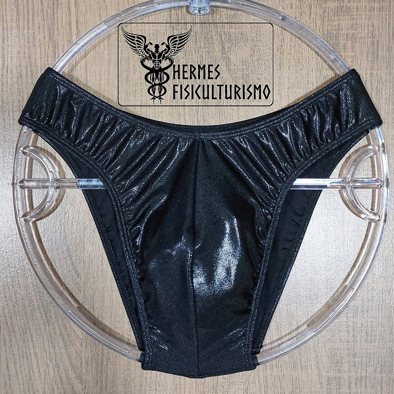 Sunga Bodybuilder Preta Brilhante - Corte IFBB - Hermes Fisiculturismo