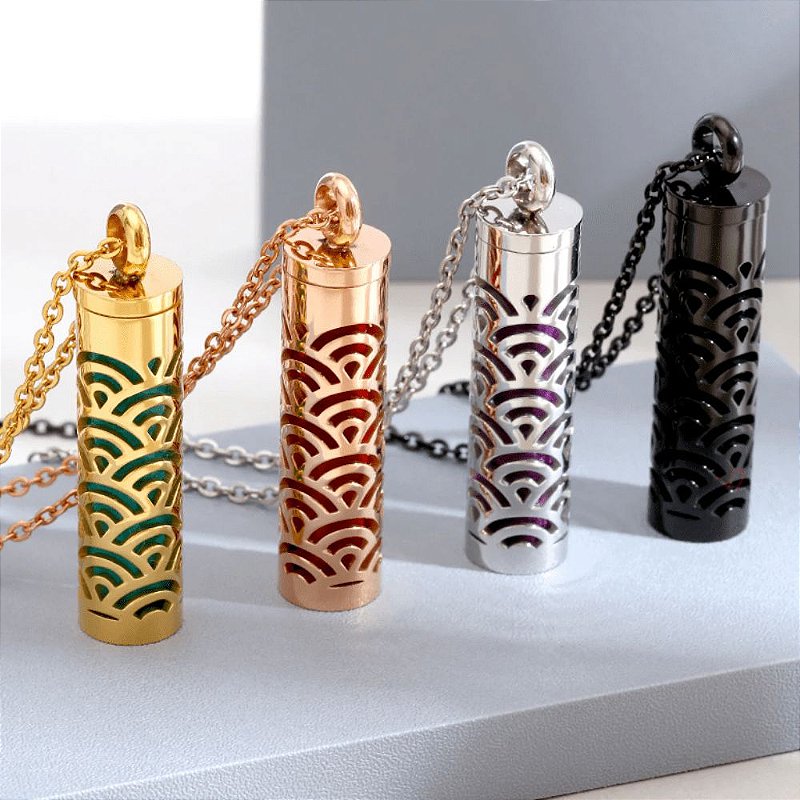 Colar Difusor Aromático Cilindro Curvas - Aço Inox para aromaterapia ...