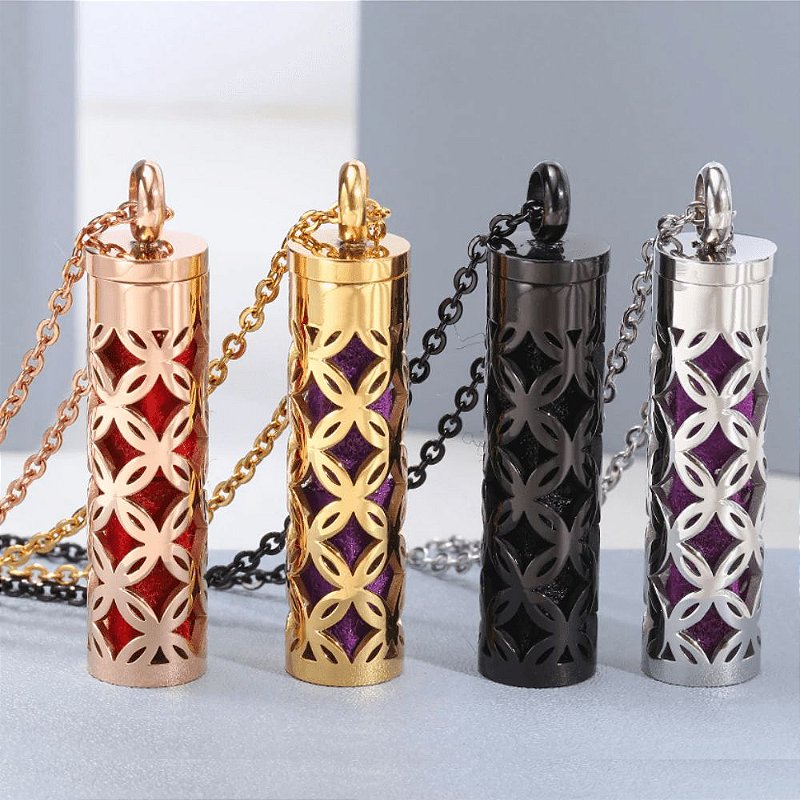 Colar Difusor Aromático Cilindro Estrelas- Aço Inox - Aroma e Terapias