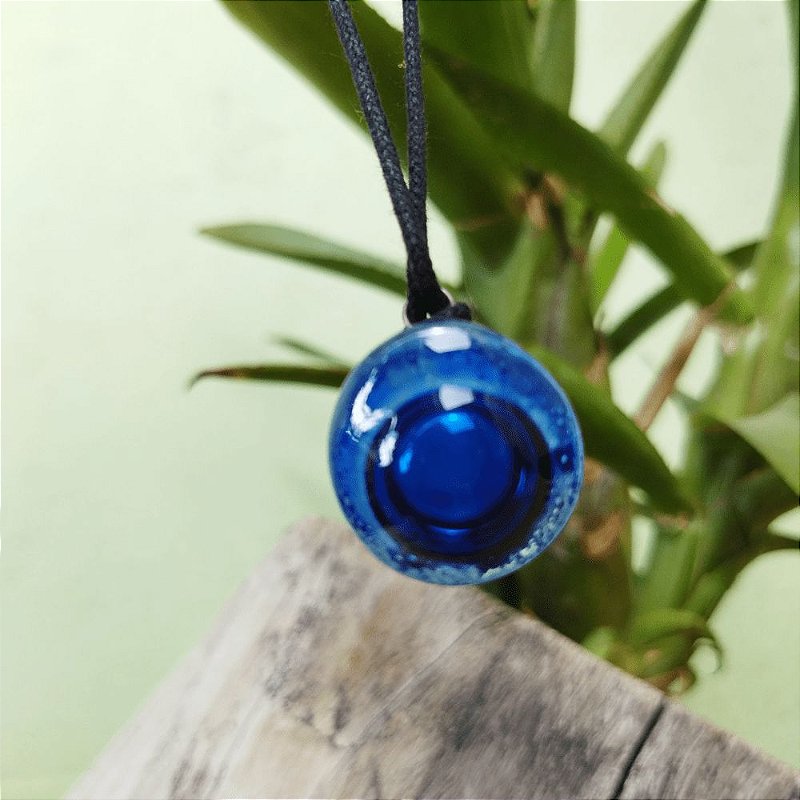 Colar Difusor Aromático Artesanal de Vidro 25mm - Oceano - Aroma e Terapias