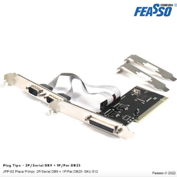 Placa Serial PCI JPP-02 2 Seriais RS-232 1 Paralela Db25 LPT - FEASSO ...
