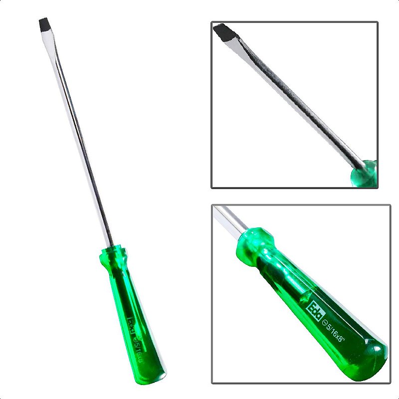 Chave de Fenda Transparente Verde 5/16 X 8 Imantada - Bragante Ferramentas