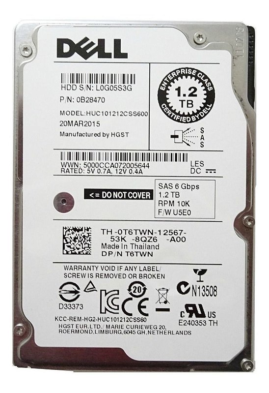 Hd Dell Sas 2.5 1.2tb 10k 6gbs 0t6twn 0b28470 - Rise Importados