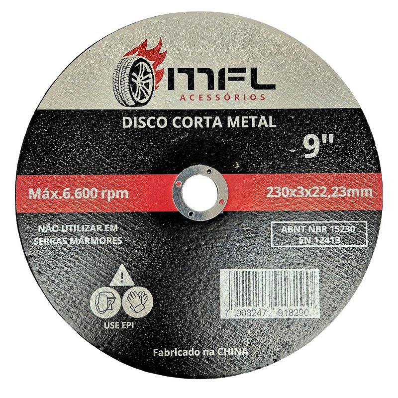 DISCO DE CORTE DE FERRO METAIS 230x3x22,2 9 POLEGADAS - MFL ACESSORIOS LTDA