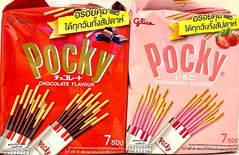 POCKY PACOTE FAMILIA SABORES MORANGO E CHOCOLATE - 147g - Miki Produtos ...