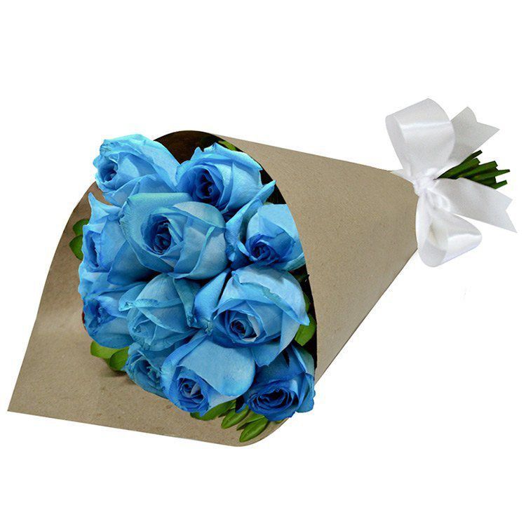 Sofisticado Buque de 12 rosas Rosas Azul no Kraft - Mariza Flores