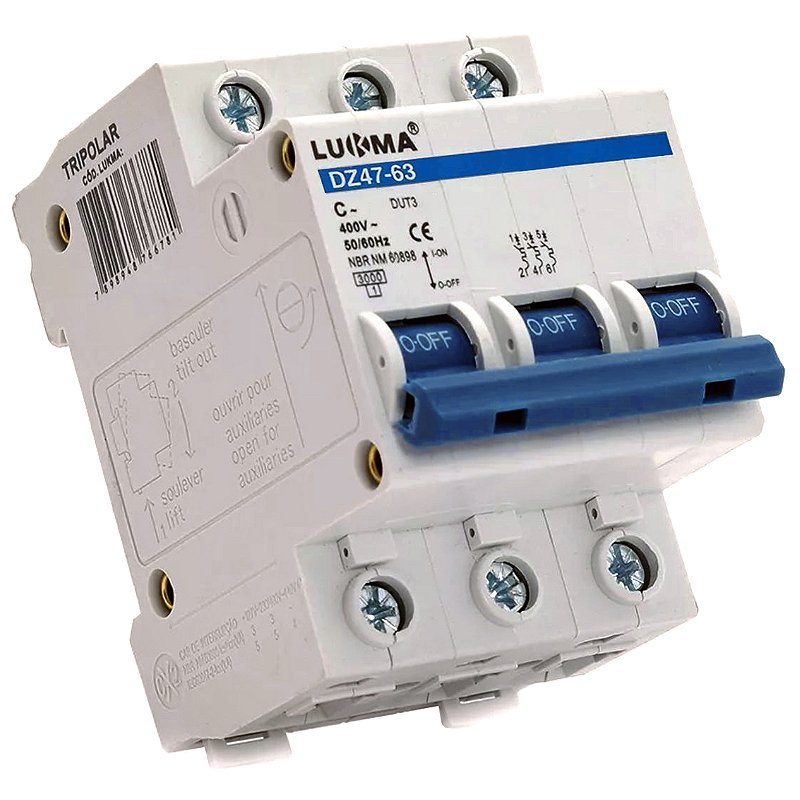 Disjuntor Lukma DZ47 3kA - Curva C - Tripolar LK63 - 63A - KIMOTOR ...