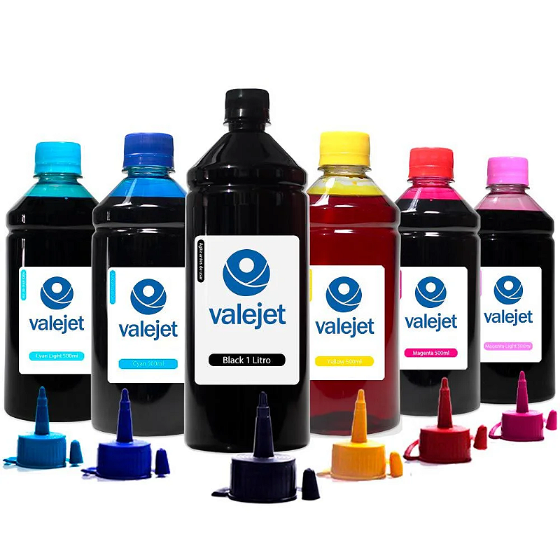 Kit 6 Tintas Epson Bulk Ink T574 Black 1 Litro Coloridas 500ml Valejet ...