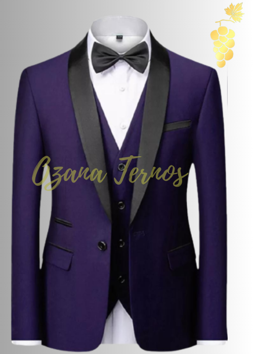 Terno noivo smoking Roxo gola summer Preto acetinado - Ozana ternos
