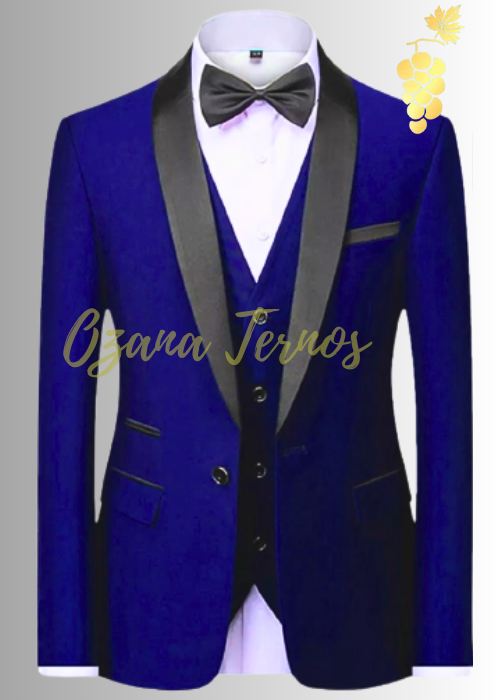 Terno noivo smoking Azul Royal gola summer Preto acetinado - Ozana ternos