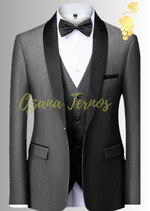 Terno noivo smoking Cinza Grafite gola summer Preto acetinado - Ozana ...