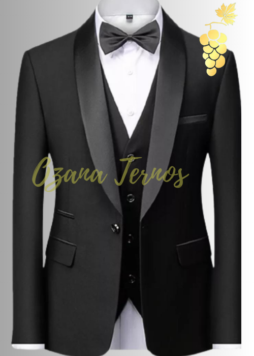 Terno noivo smoking Preto gola summer Preto acetinado - Ozana ternos
