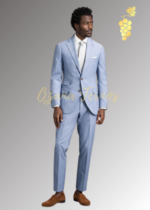 Terno Slim Azul claro destonado tecido Melange - Ozana ternos