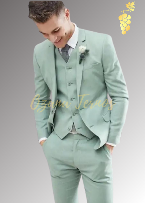 Terno Completo Paletó Calça e Colete Verde Pantone Tecido Alfaiataria ...