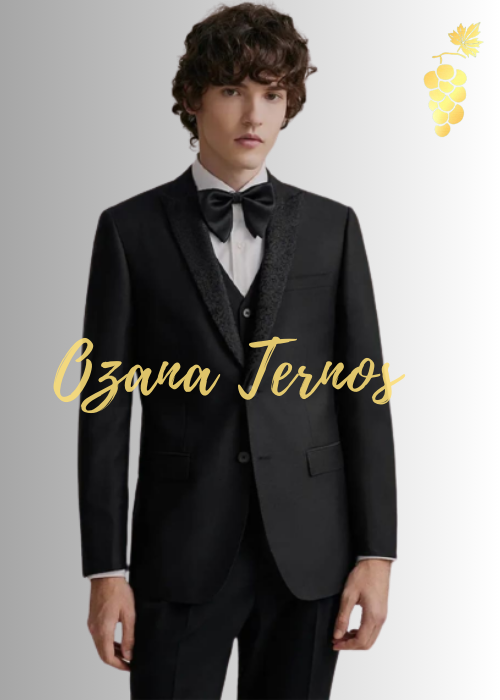 Terno Slim preto com colete corte italiano - Ozana ternos