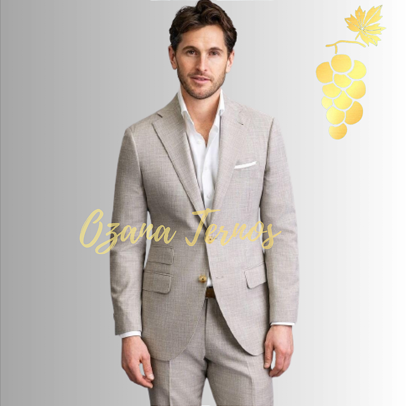 Costume de Terno Slim Bege claro tom de areia - Ozana ternos