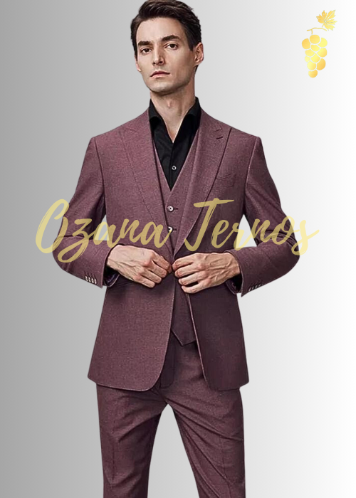 Terno slim completo com colete bordo fosco - Ozana ternos
