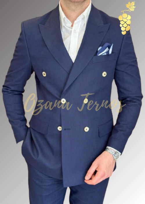Terno Slim Transpassado Azul Marinho - Ozana ternos