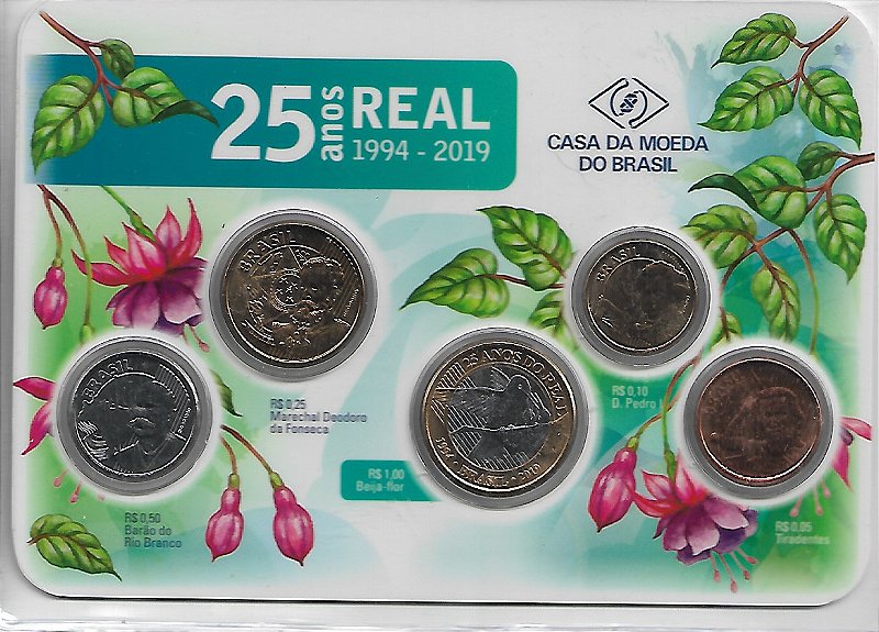Brasil Set em Blister Original do BC de 2019 - Moeda de 1 Real Beija Flor - Vera Cruz ...