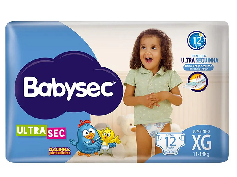 Fralda Infantil Babysec Ultrasec Jumbinho tamanho XG com 12 unidades - Disk Fraldas