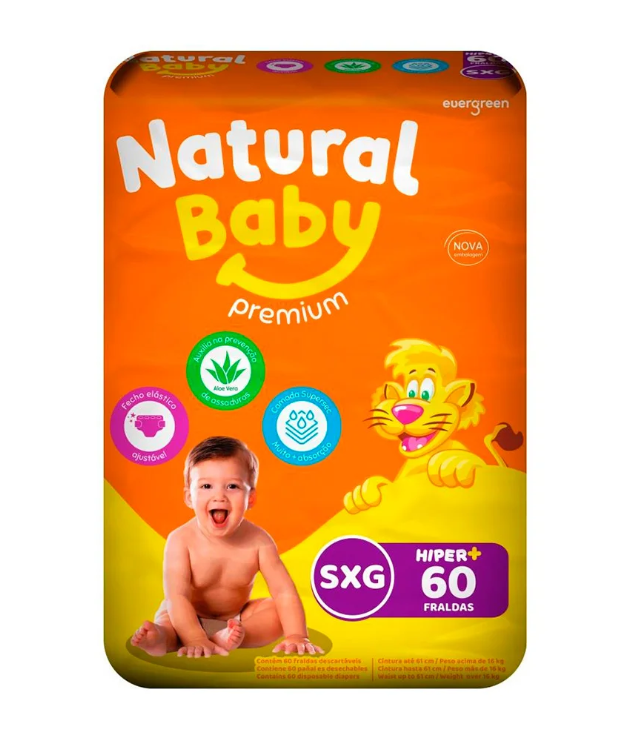 Fralda Natural Baby Premium tamanho SXG com 60 unidades - Disk Fraldas