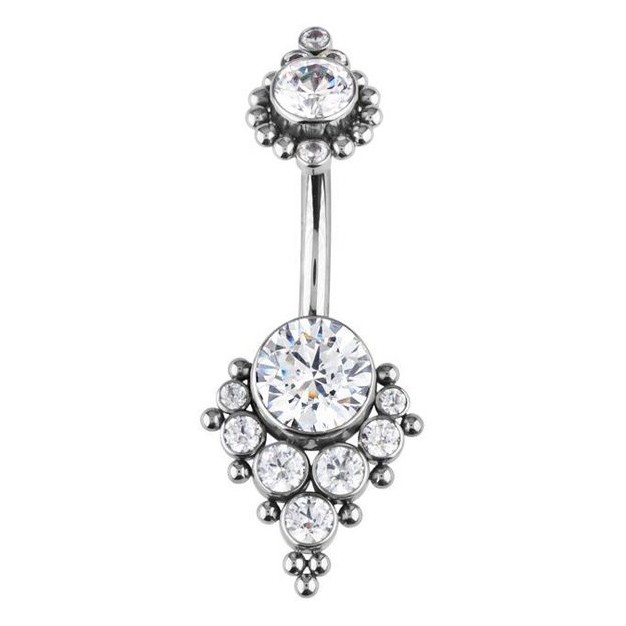 Piercing de Umbigo de Titânio Grande Cravejado de Zircônias - Fine Piercing