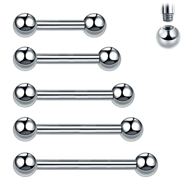 Piercing de Mamilo Barbell Titânio 1.6mm com Bola 4mm - Fine Piercing