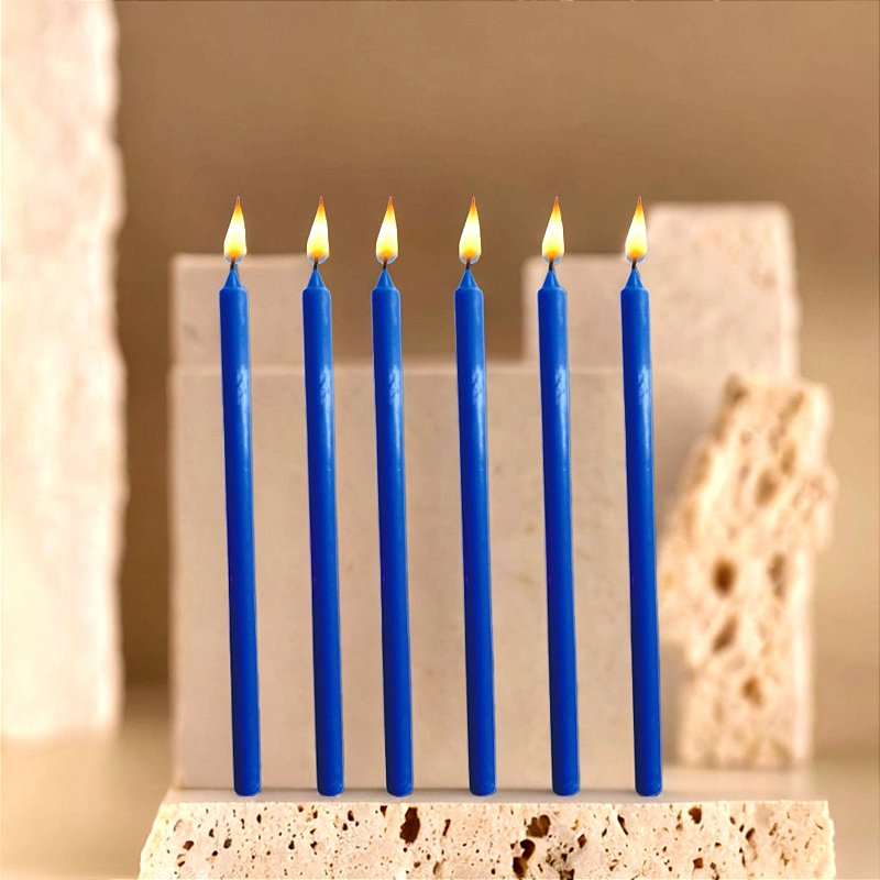 Vela par Castiçal Azul 8 Unidades 26CM - Encanto velas Decorativas ...