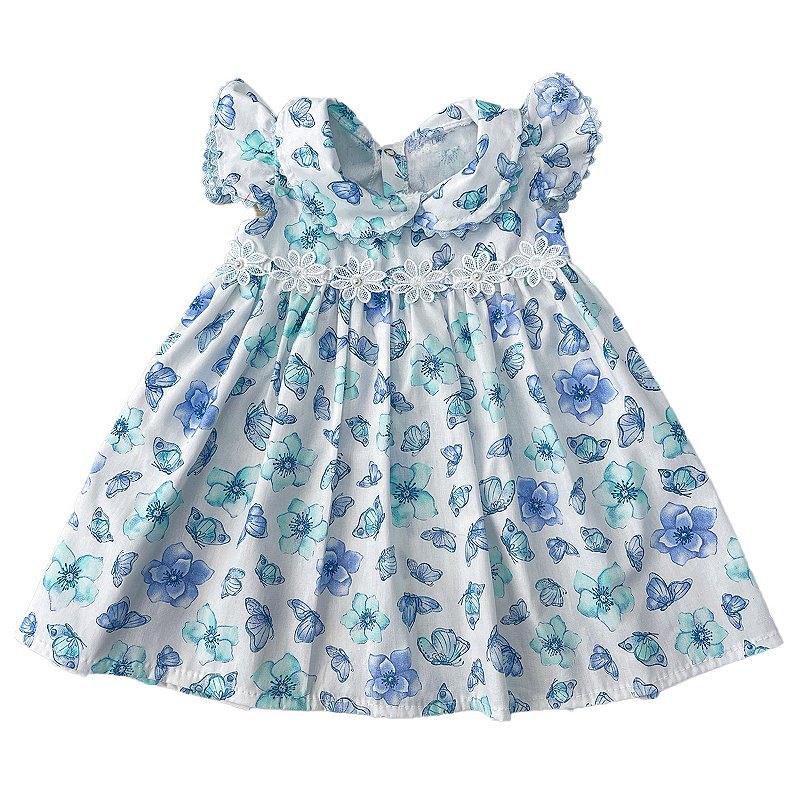 Vestido Bebê Floral Azul Borboleta Manga Curta 100% Algodão - Zoe ...