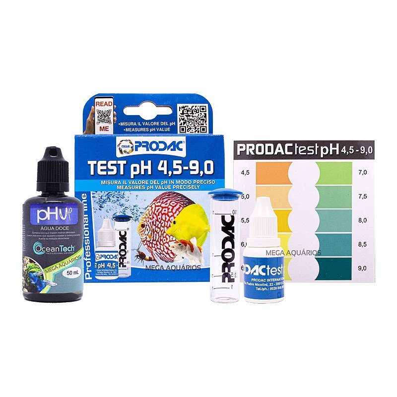 Kit teste Prodac PH + Oceantech PH up aumentar PH 50ml - Mega Aquários