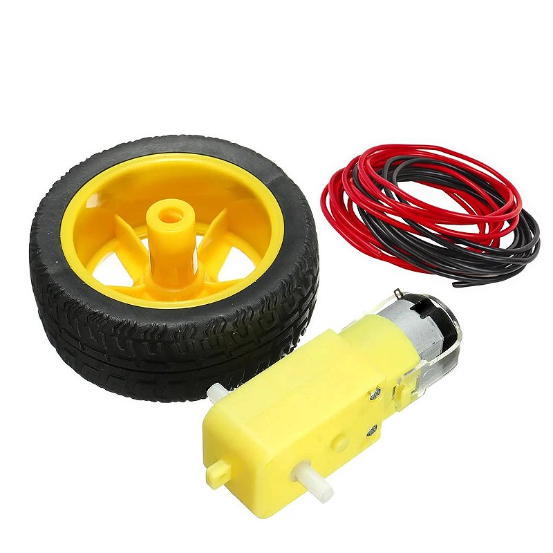 Motor 3-6v dc com Caixa de Redução e Eixo Duplo com Roda e Fios Awg26 ...