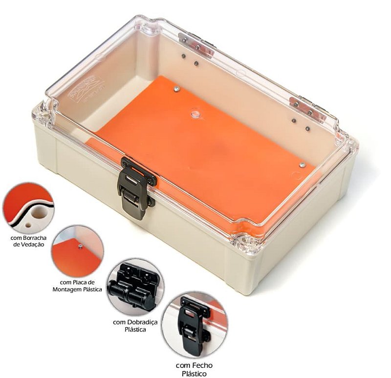 Caixa Multiuso em PVC Tampa Acrílica Fechamento com Dobradiças e Fecho ...